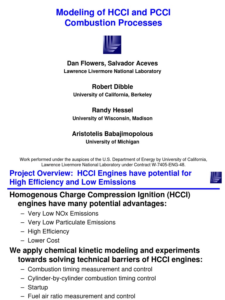 Modeling of HCCI and PCCI Combustion Processes: Dan Flowers, Salvador ...