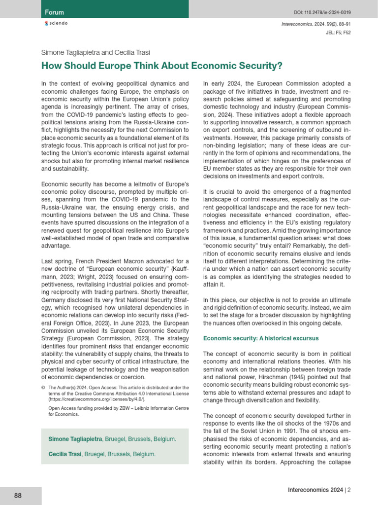 How Should Europe Think About Economic Security | PDF | Ecological Resilience | International ...