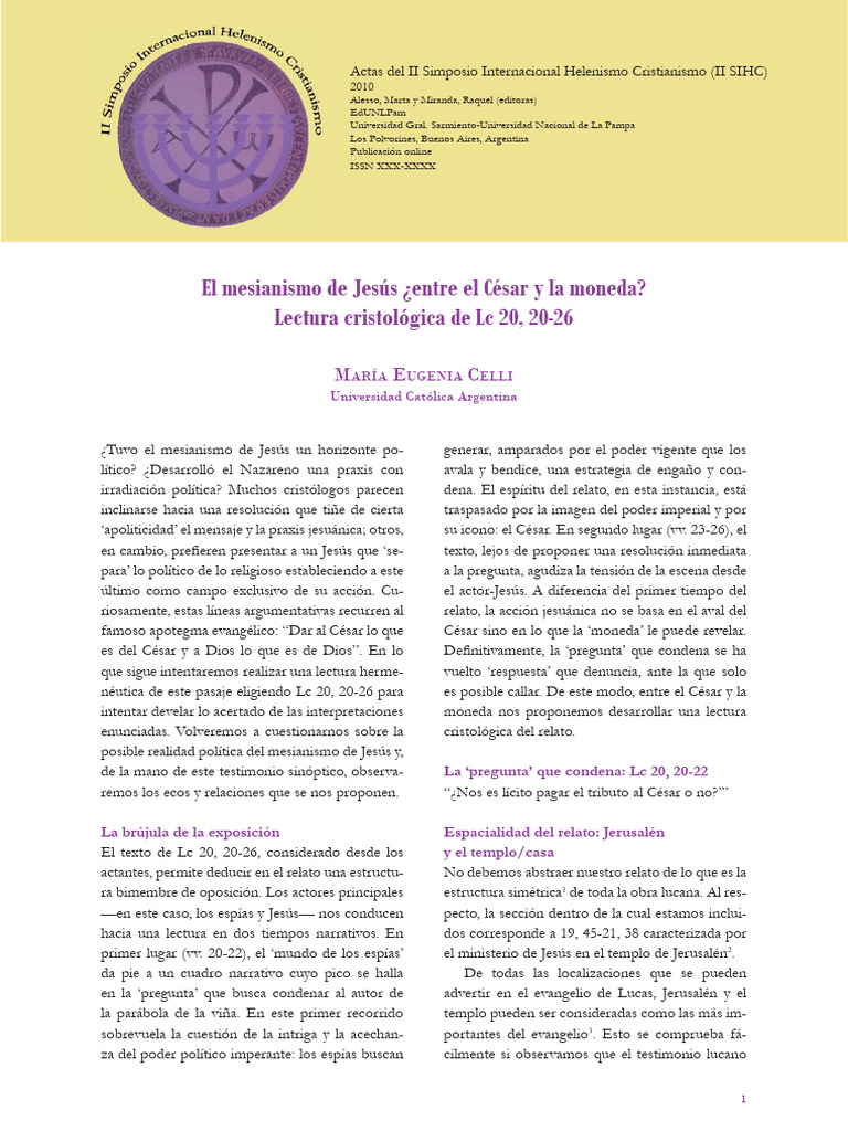 El Mesianismo de Jesus Entre El Cesar y | PDF | Jesús | imperio Romano