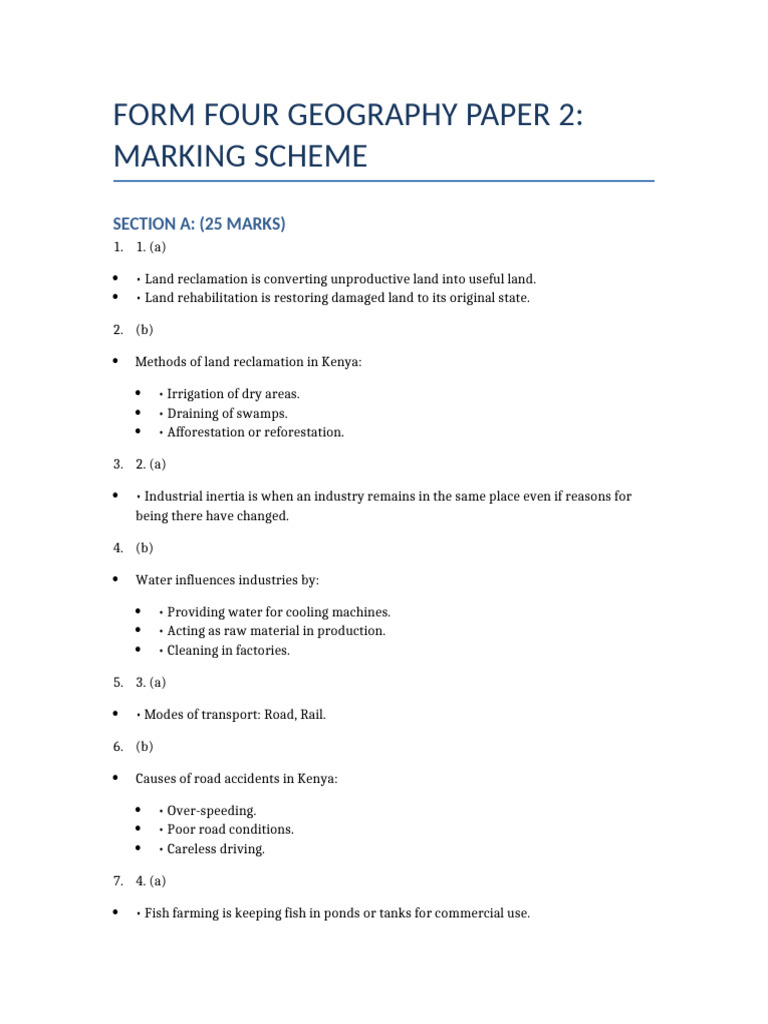 Geography Paper2 Marking Scheme Final | PDF