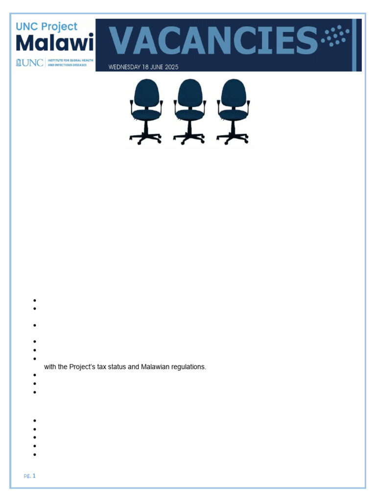 UNC Project Malawi - Vacancies - 18 June 2025 | PDF | Laboratories | Medical Laboratory