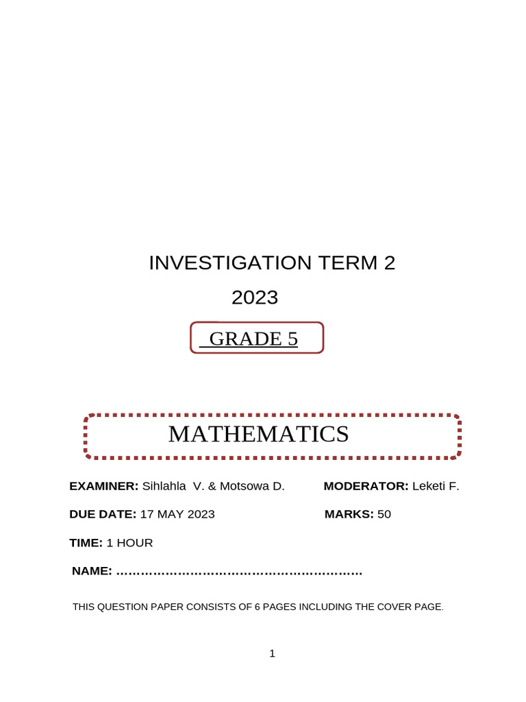 Grade 5term 2 Investigation 2022 | PDF | Mathematics