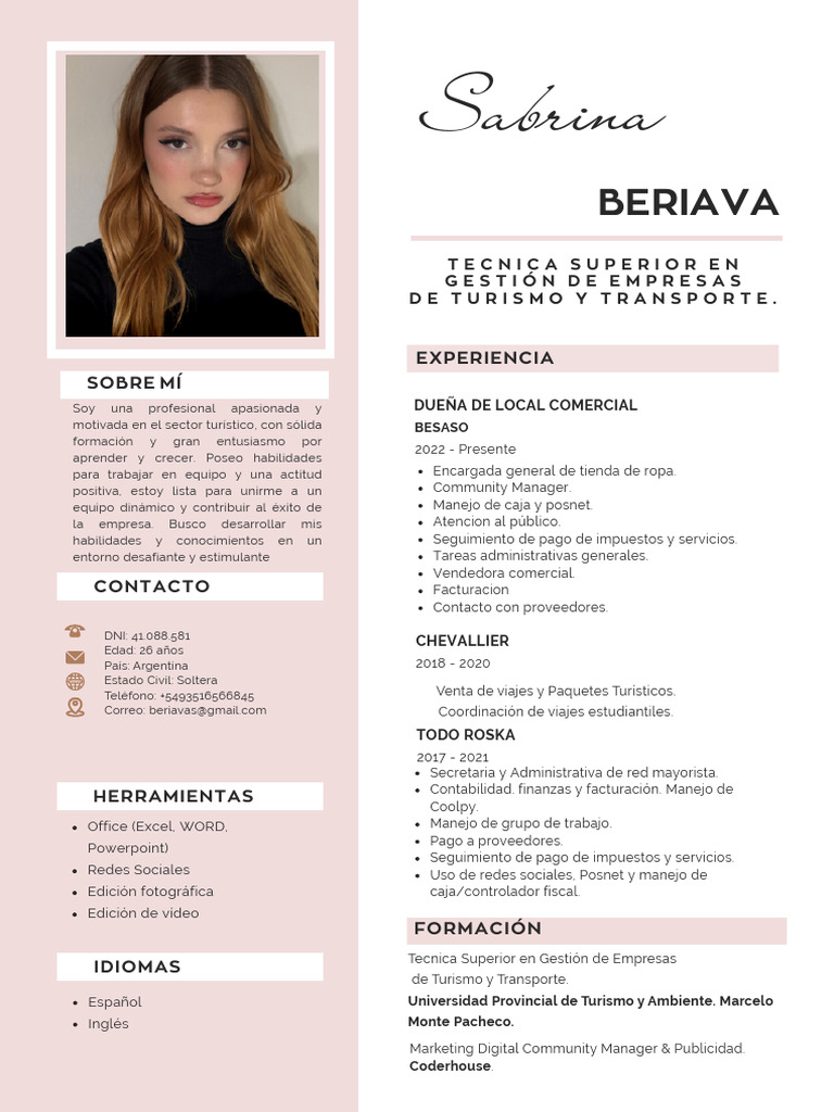 Curriculum Vitae - Sabrina Soledad Beriava Al 2025 | PDF | Turismo | Business