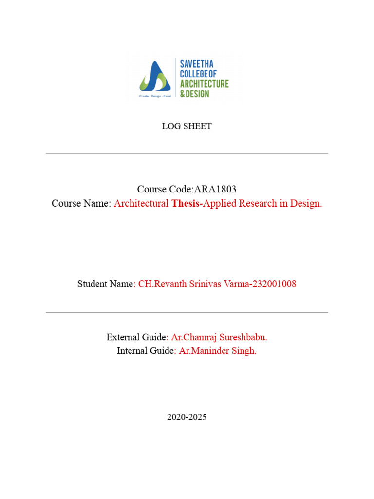 Architectural Thesis Log Sheet ARA1803 | PDF
