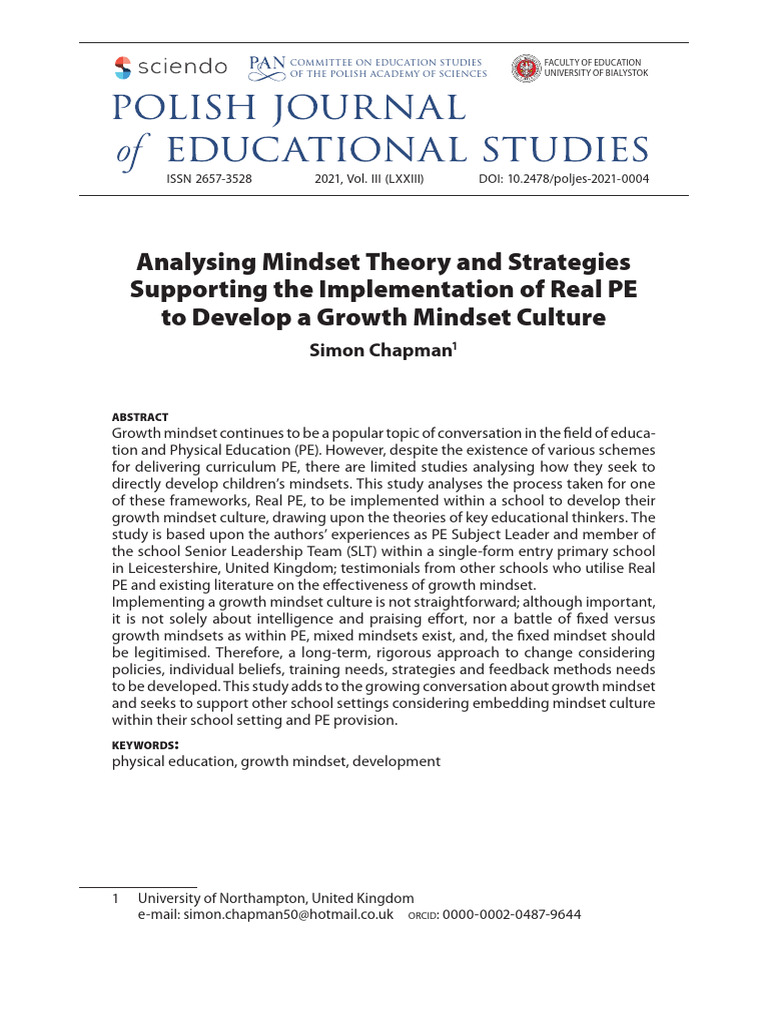 Growth Mindset in Real PE Implementation | PDF | Mindset ...