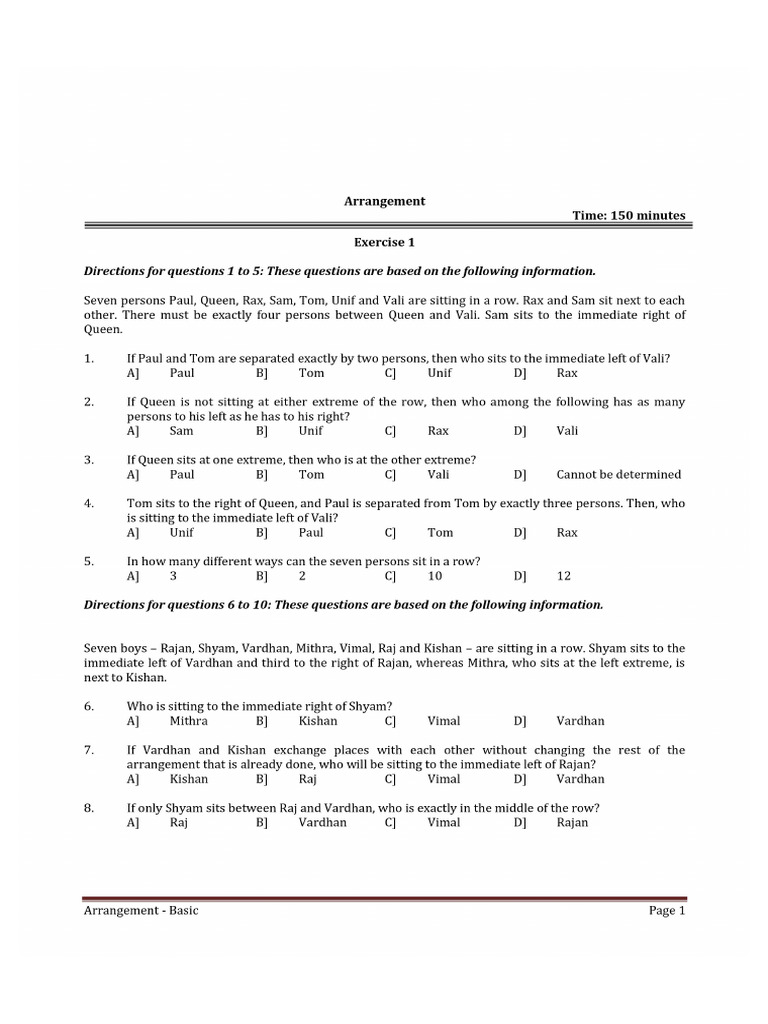 3- Arrangement Extra Practice Material (Basic) | PDF