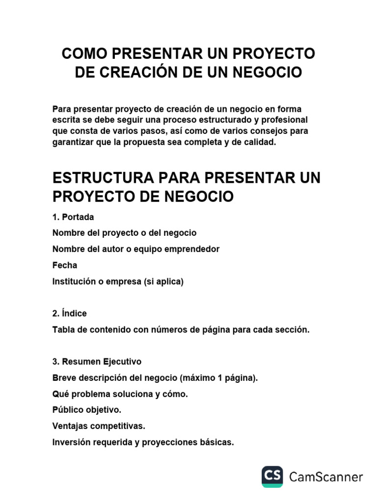 Como Presentar Un Proyecto de Creación de Un Negocio | PDF | Business ...