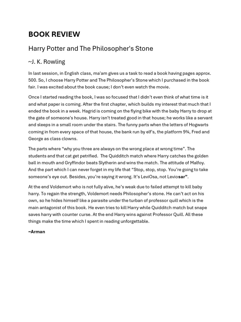 Harry Potter and Philosopher's Stone-Arman | PDF