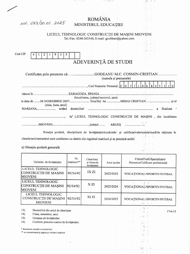 Adeverinta de Studii | PDF