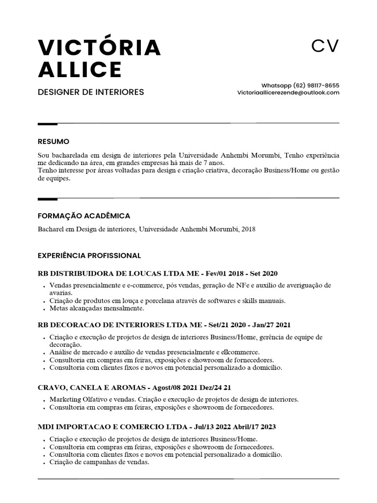 Currículo Profissional Victoria Allice | PDF | E-commerce