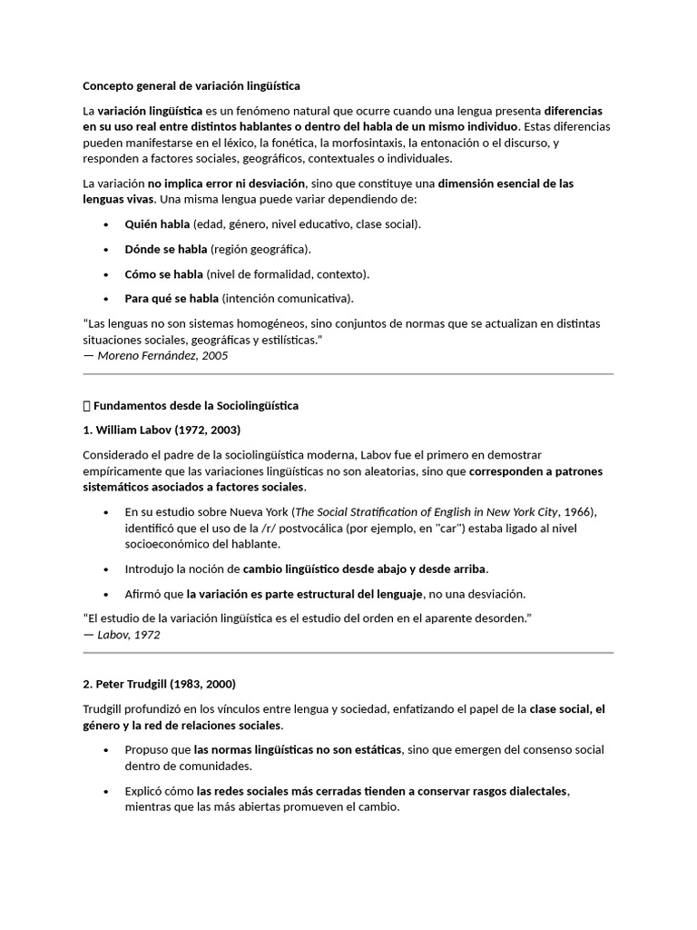 Concepto General de Variación Lingüística | PDF | Sociolingüística ...