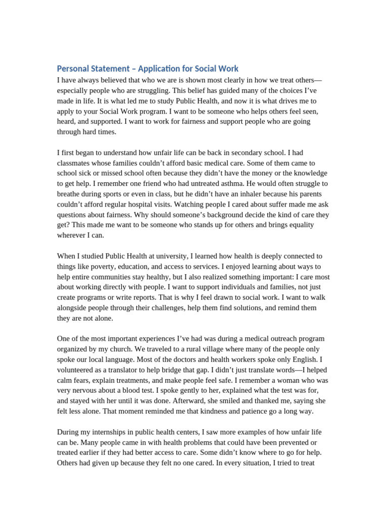 Personal Statement for Social Work Program | PDF