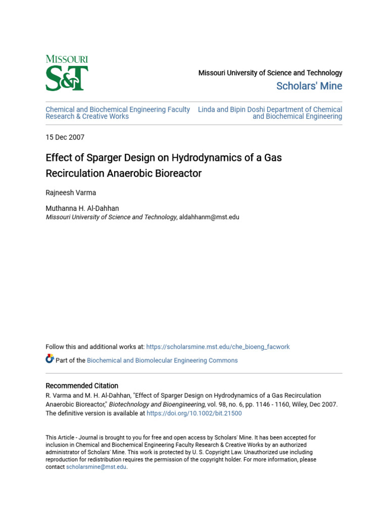 Effect of Sparger Design On Hydrodynamics of A Gas Recirculation - 2-25 | PDF | Anaerobic ...