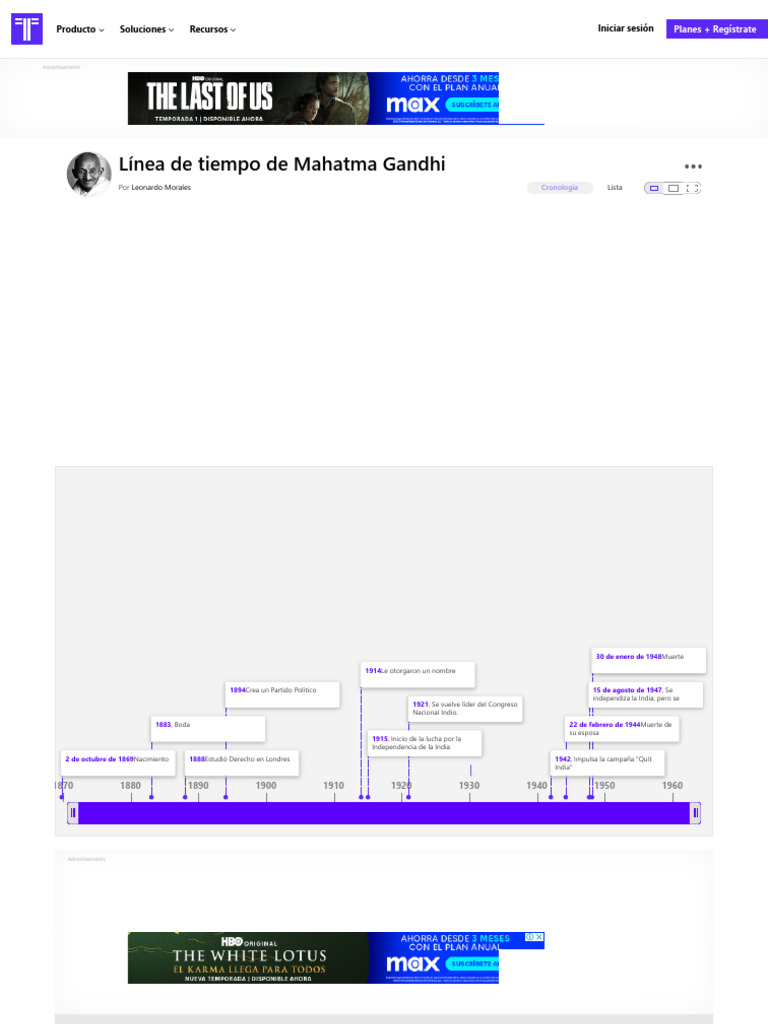 Línea de tiempo de Mahatma Gandhi timeline _ Timetoast Timelines | PDF