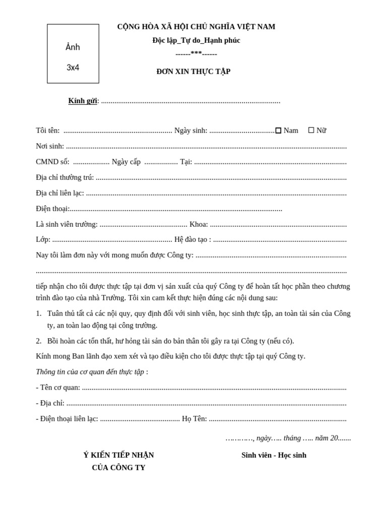 Mau Don Xin Thuc Tap Mau So 2 | PDF