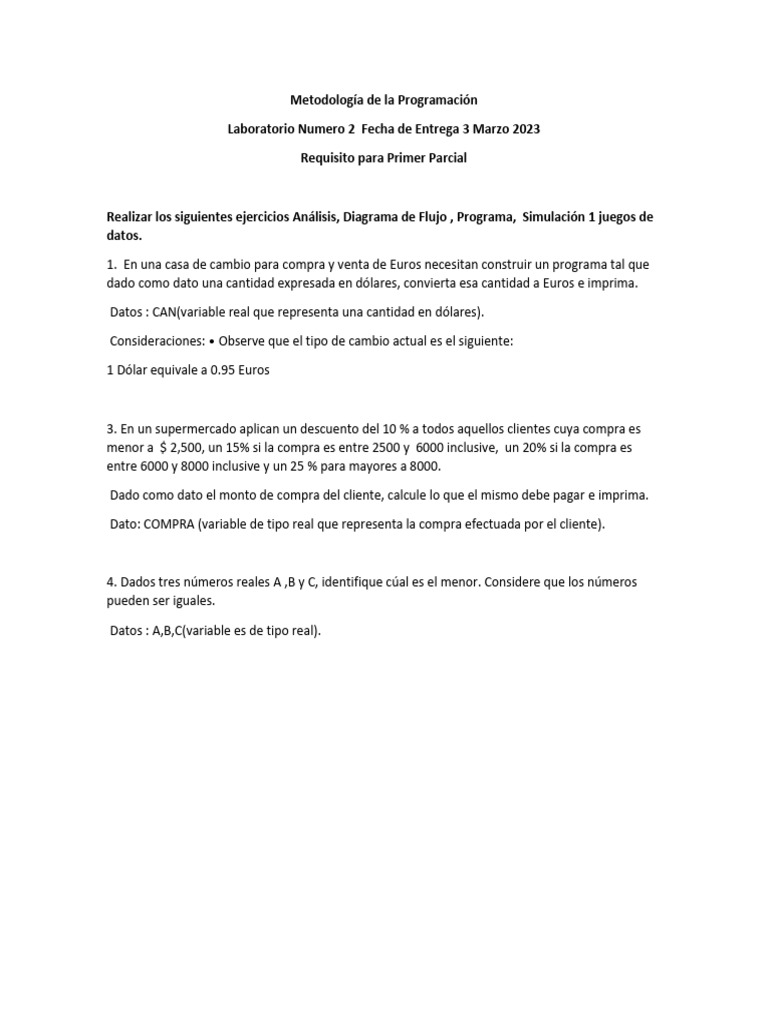 Laboratorio No 2 Diagramas y Programas | PDF