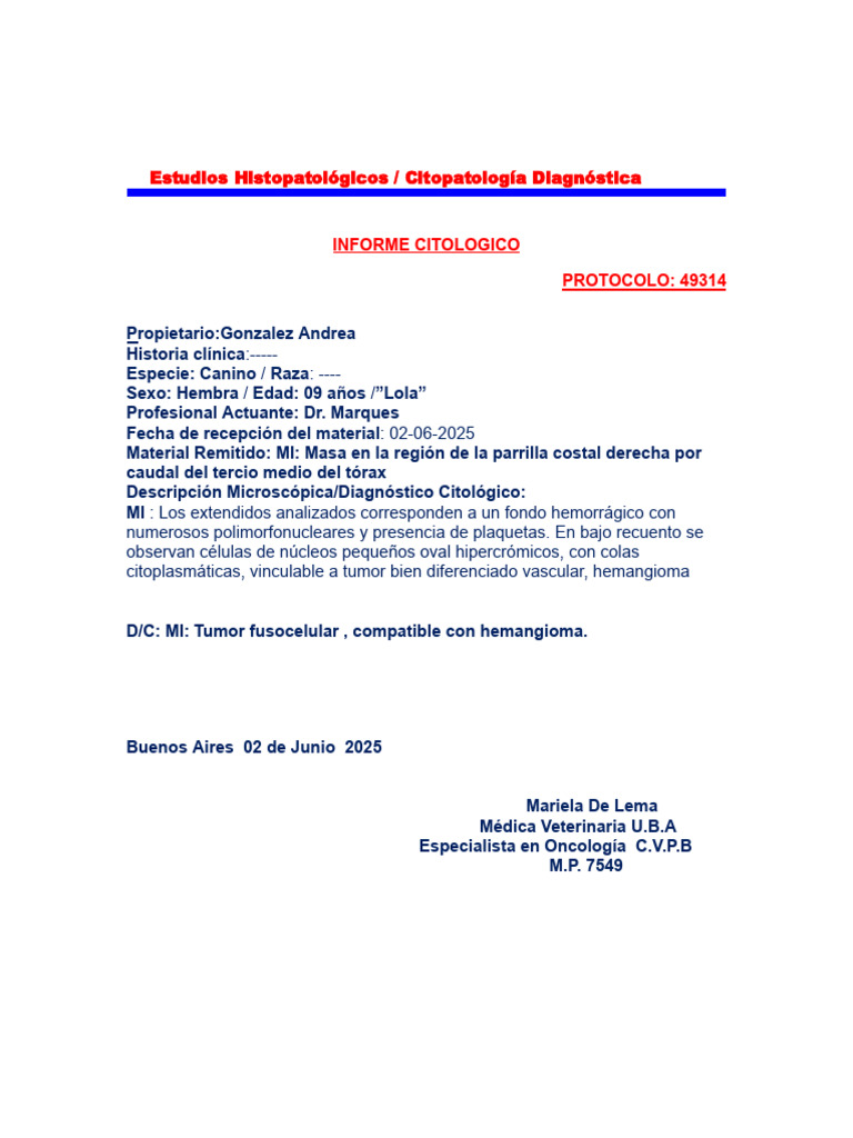 Informe Citològico 49314 | PDF