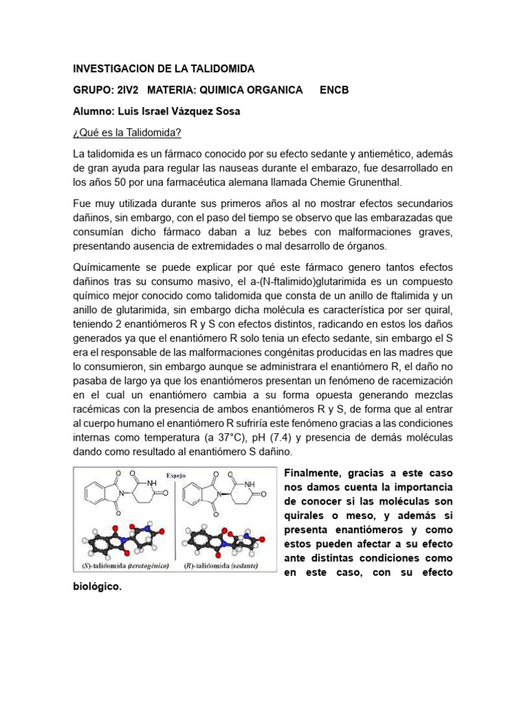 Efectos y Quiralidad de la Talidomida | PDF