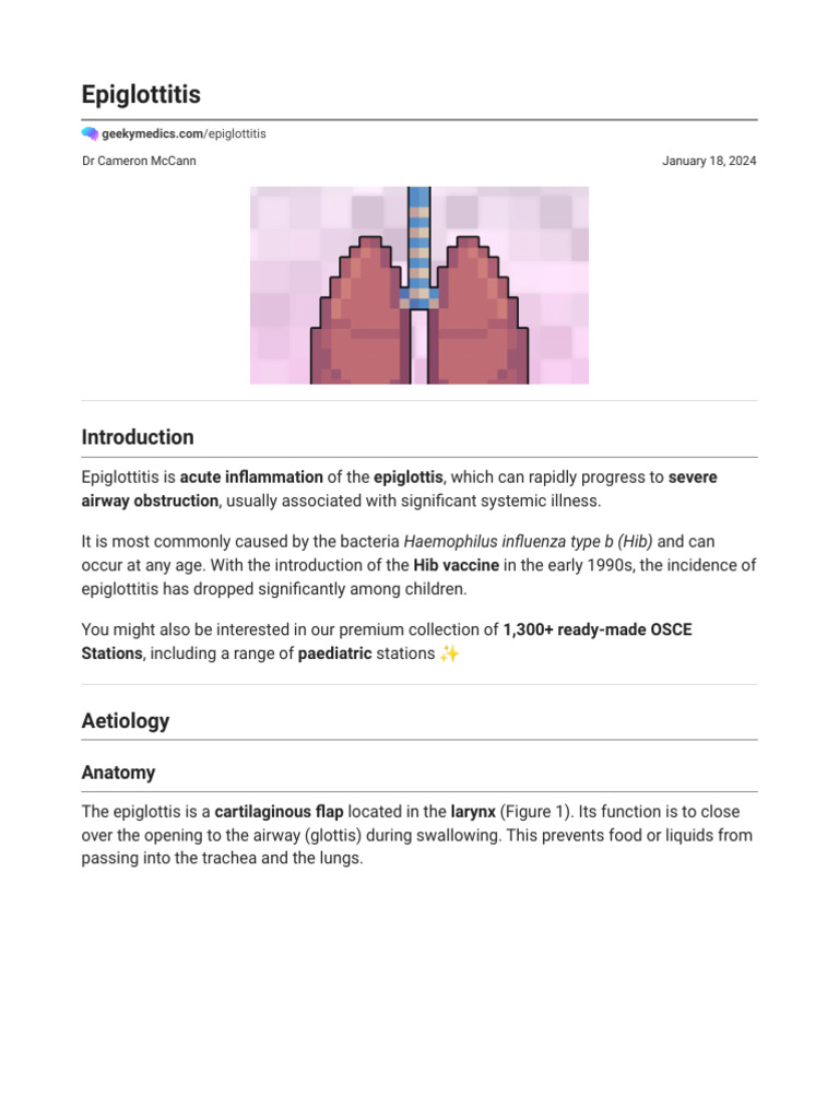 Epiglottitis - Causes - Stridor - Geeky Medics | PDF | Diseases And Disorders | Clinical Medicine