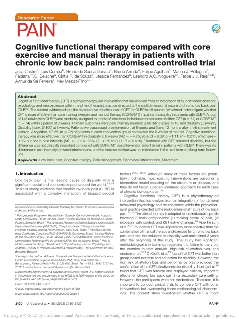 CFT vs Core Exercise for Chronic Back Pain | PDF | Physical Therapy | Pain