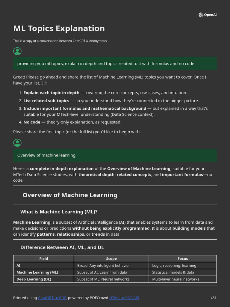 ML Topics Explanation | PDF | Machine Learning | Deep Learning