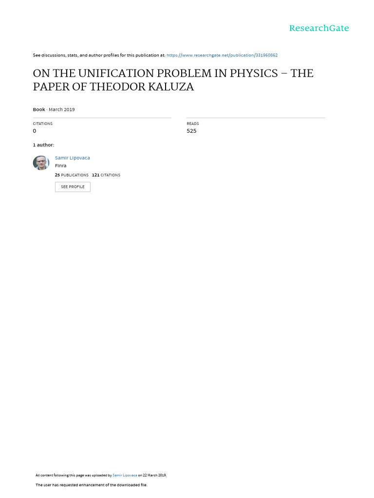 Kaluza's Unification Problem in Physics | PDF | Mathematical Physics ...