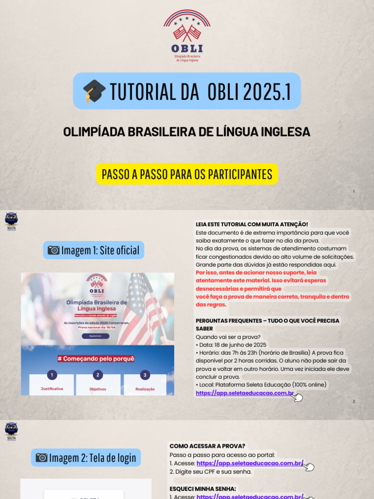 Tutorial OBLI para Alunos | PDF | Senha