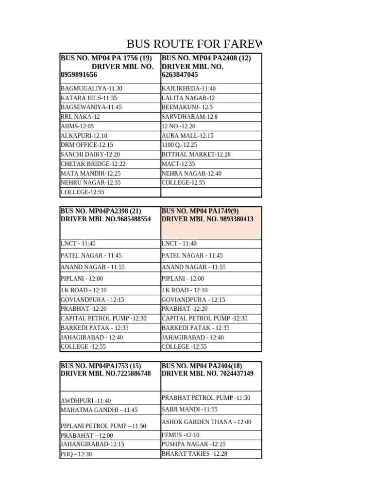 Bus Route Schedule for Farewell Party | PDF
