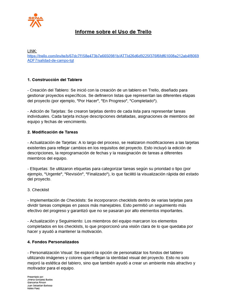 Informe Sobre La Herramienta TRELLO | PDF | Informática
