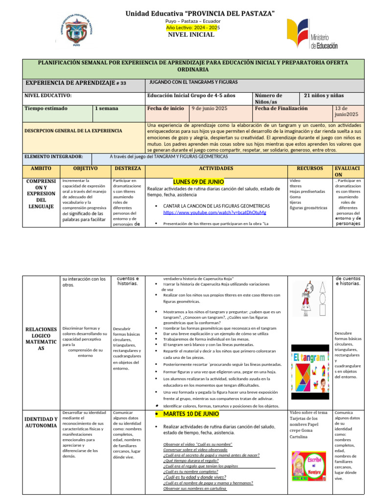 33 Esperiencia de Aprendizaje Jugando Con El Tangrams y Figuras | PDF | Educación de la primera ...