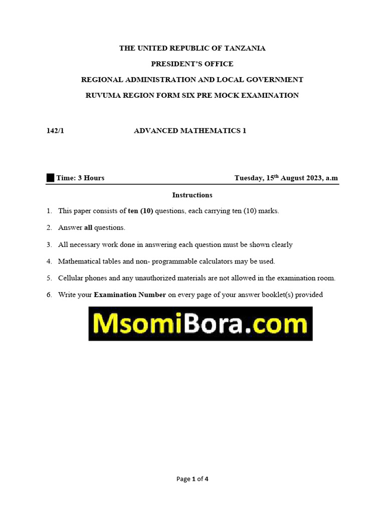 Mathematics 1 - Questions N Answers | PDF | Mathematics