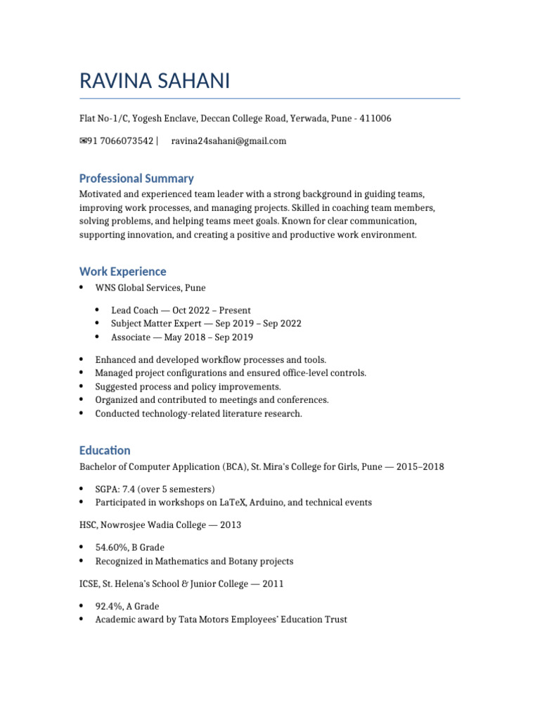 Resume Ravina 23.05.2025 | PDF