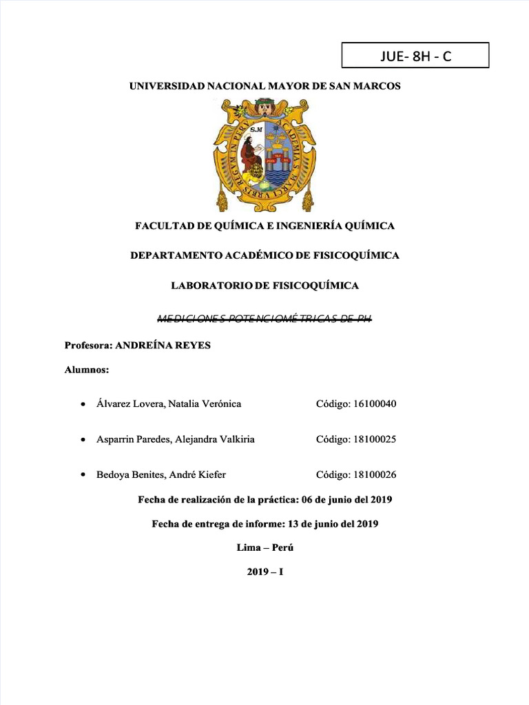 PDF Informe de Fisicoquimica Unmsm - Compress | PDF | Solución tampón | Ph