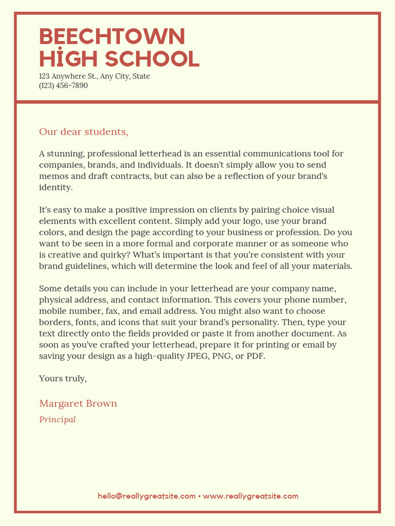 Red and Cream School Welcome Letter To Students | PDF