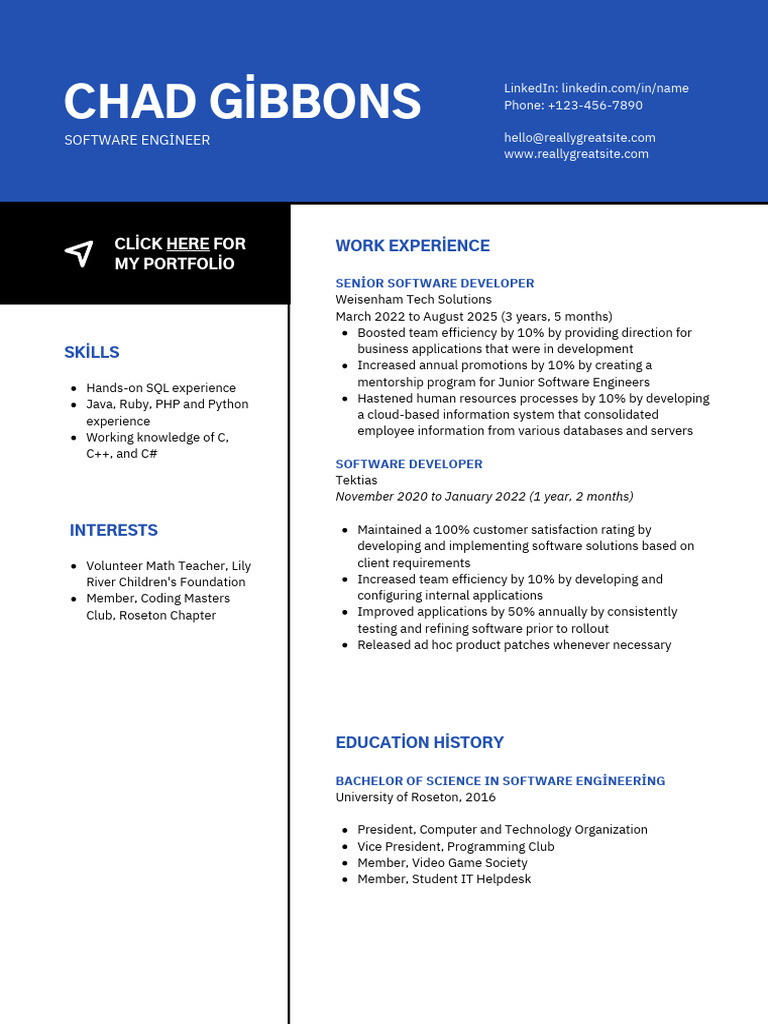 Blue Black Color Blocks Software Engineer Resume | PDF | Software ...