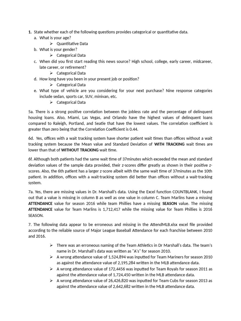 State Whether Each of The Following Questions Provides Categorical or ...