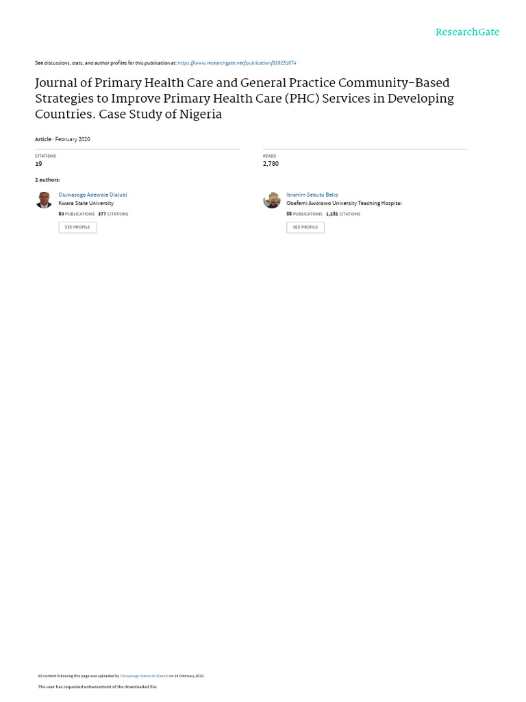 Community Based Strategies to Improve Primary Health Care Phc Services ...