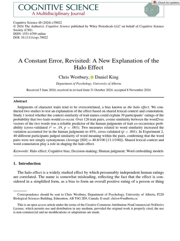 Cognitive Science - 2024 - Westbury - A Constant Error Revisited A New Explanation of The Halo ...