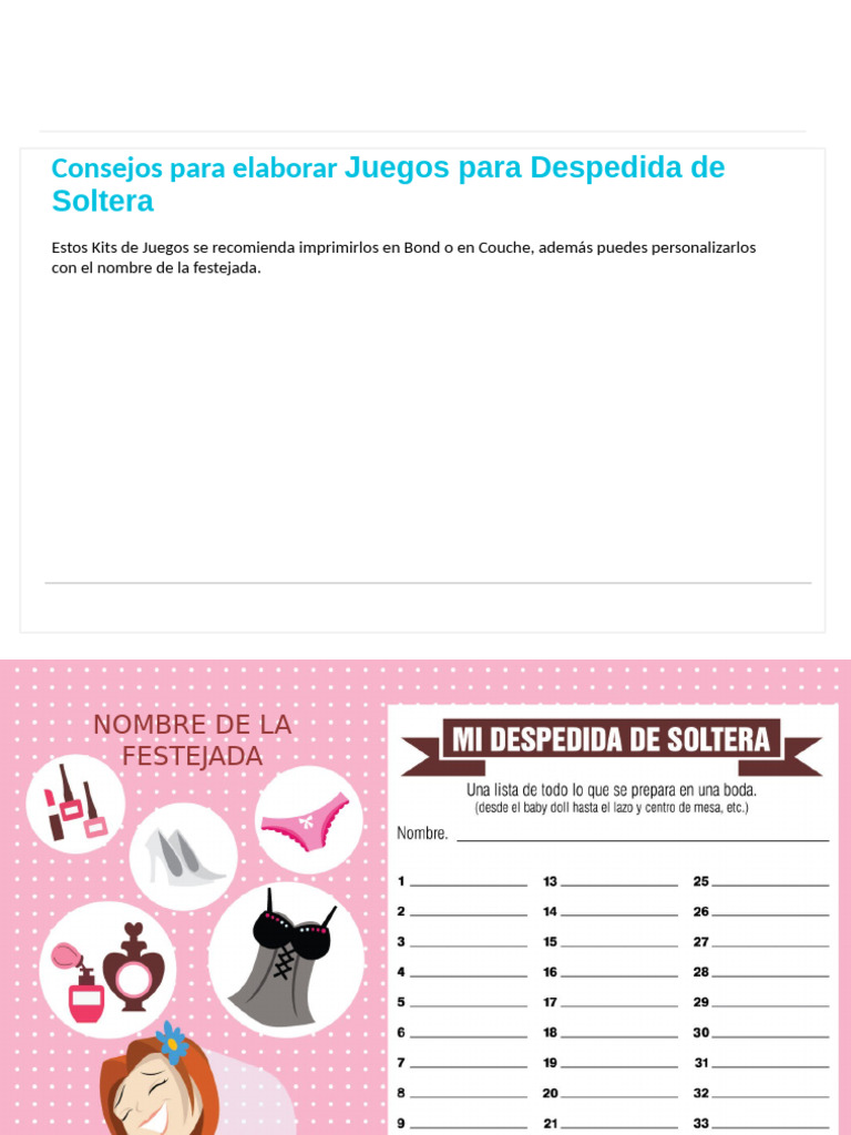 KIT JUEGOS Despedida de Soltera | PDF