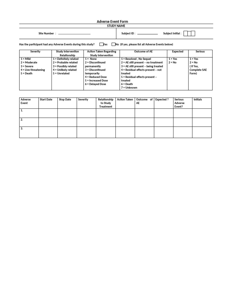 Adverse Event Form | PDF