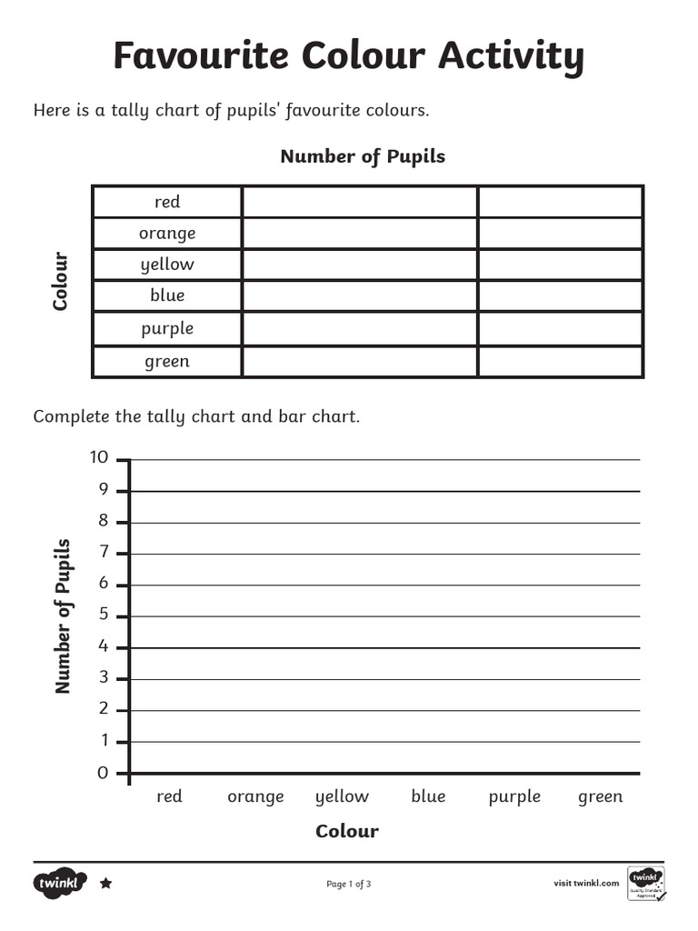 t2 M 250b Favourite Colour Tally and Bar Chart Worksheets Blank Version ...