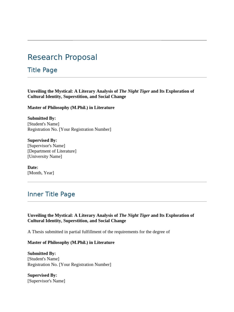 Night Tiger Research Proposal | PDF | Narrative | Postcolonialism