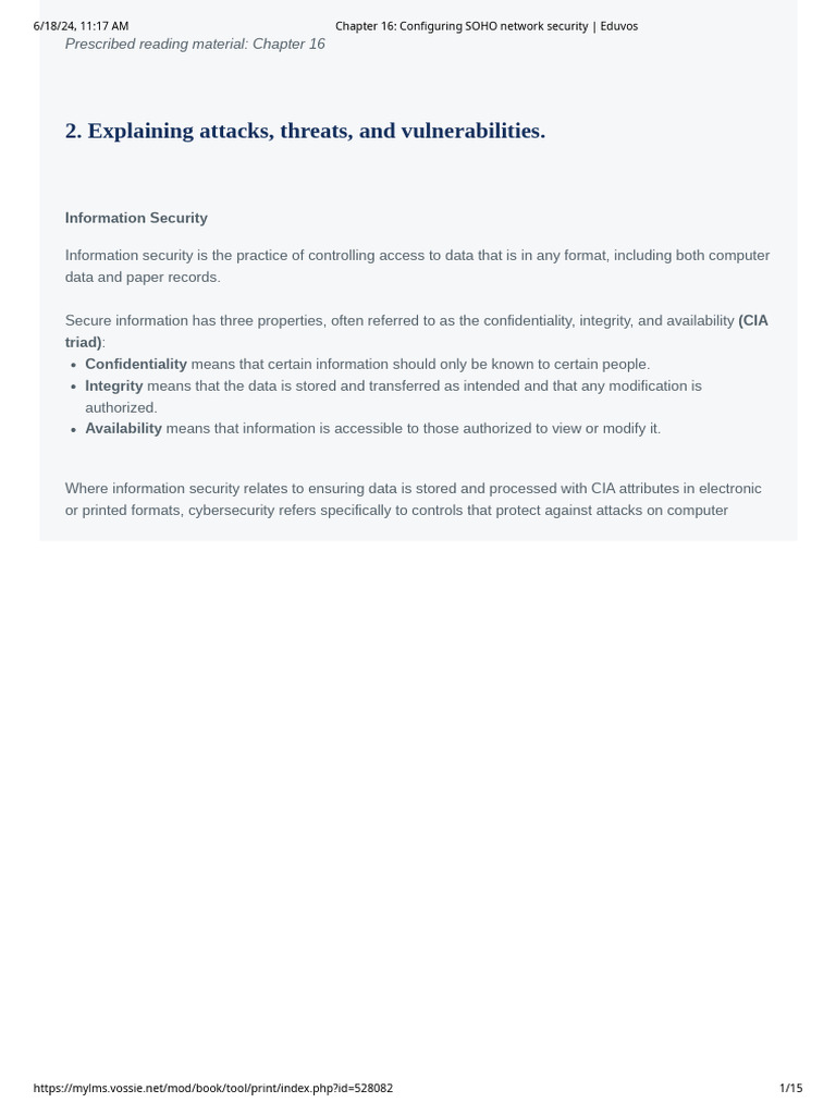 Chapter 16 - Configuring SOHO Network Security - Eduvos | PDF | Denial ...