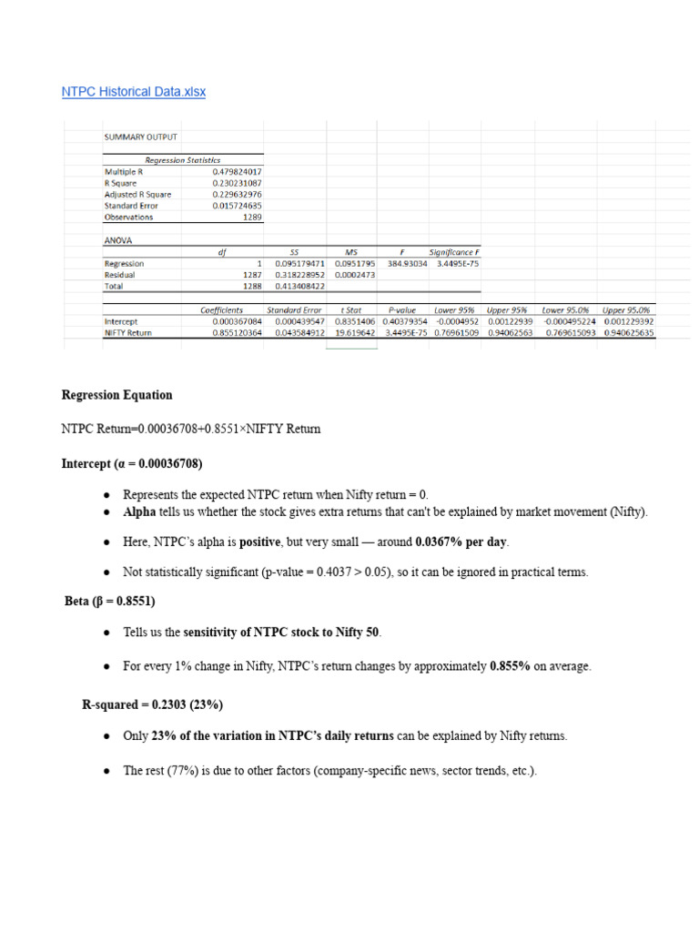 NTPC Beta Analysis: Low Risk Insights | PDF
