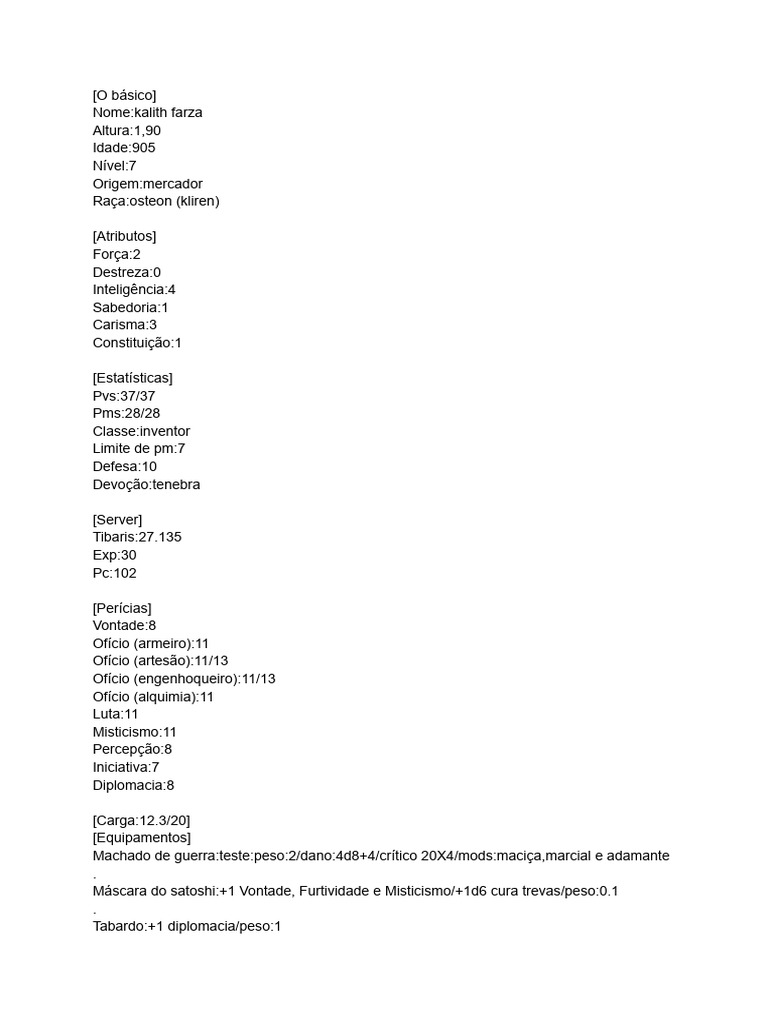 Ficha Kalith Nivel 7 | PDF