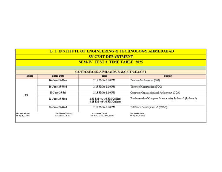 SEM IV T3 Exam Schedule | PDF