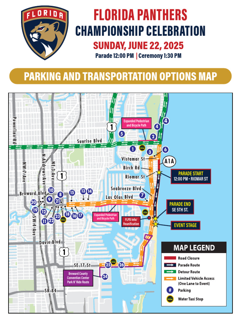 Panthers Championship Parade Map 2025 | PDF | Traffic | Road Transport
