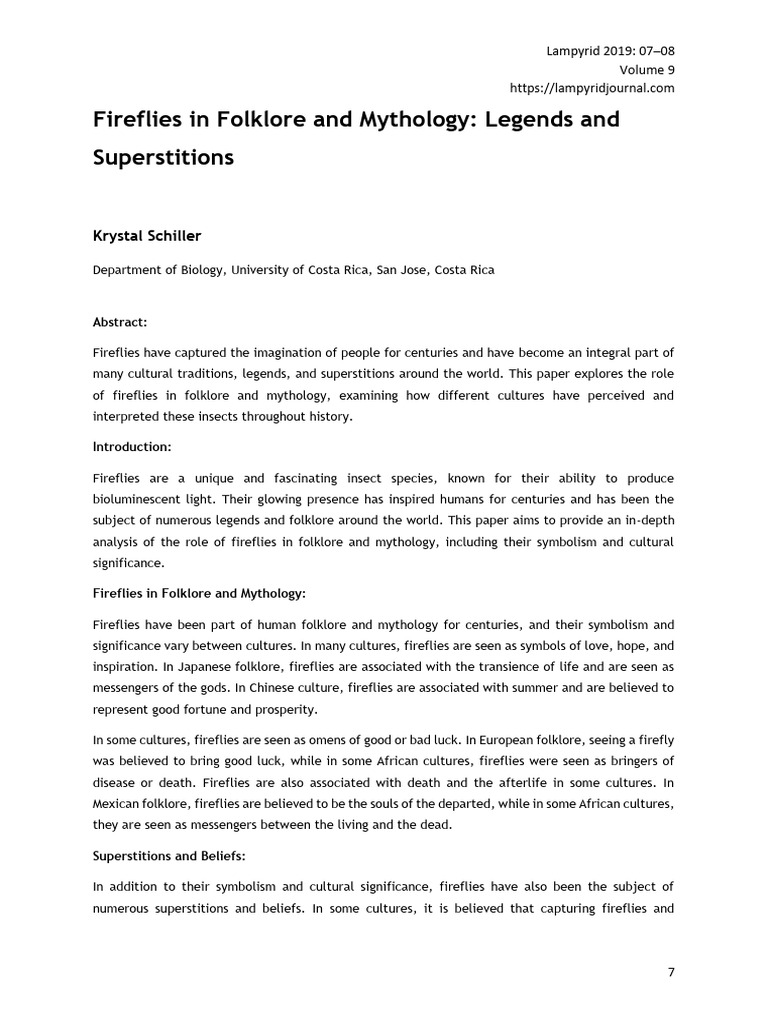 Fireflies in Folklore and Mythology: Legends and Superstitions | PDF ...