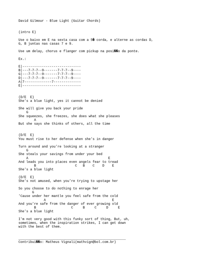 Chords David Gilmour Blue Light | PDF