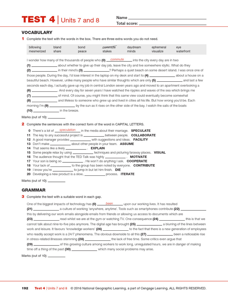 Advanced Test4 Units7and8 | PDF | Dream | Sleep